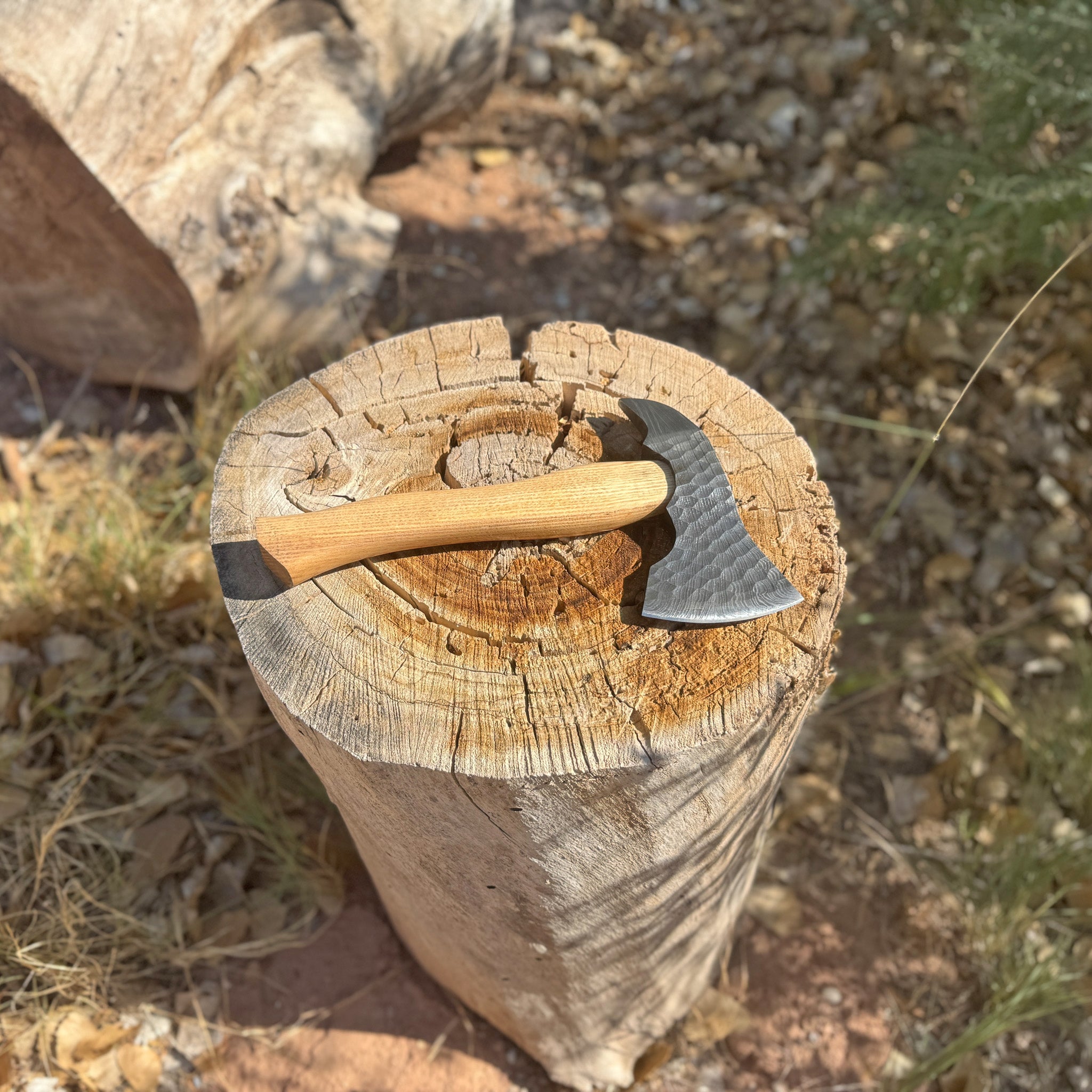 The Wyrmling — Hand-Forged Damascus Bearded Hatchet with Hickory Handl ...
